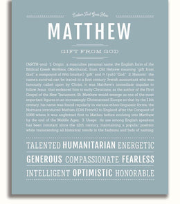 Matthew Personalized Name Meaning Art Prints – Name Stories