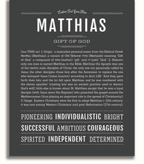 Matthias Personalized Name Meaning Art Prints – Name Stories