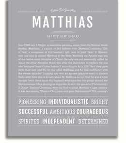 Matthias Personalized Name Meaning Art Prints – Name Stories