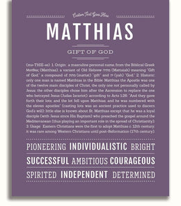Matthias Personalized Name Meaning Art Prints – Name Stories