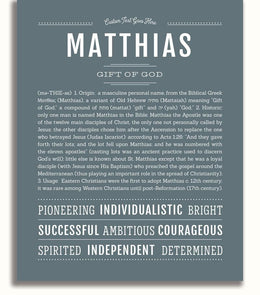 Matthias Personalized Name Meaning Art Prints – Name Stories