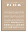 Matthias Personalized Name Meaning Art Prints – Name Stories
