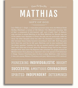 Matthias Personalized Name Meaning Art Prints – Name Stories