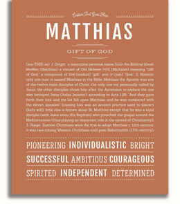 Matthias Personalized Name Meaning Art Prints – Name Stories