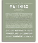 Matthias Personalized Name Meaning Art Prints – Name Stories