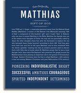 Matthias Personalized Name Meaning Art Prints – Name Stories