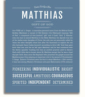 Matthias Personalized Name Meaning Art Prints – Name Stories