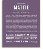 Mattie Personalized Name Meaning Art Prints – Name Stories