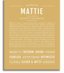 Mattie Personalized Name Meaning Art Prints – Name Stories
