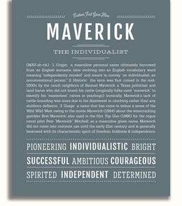 Maverick Personalized Name Meaning Art Prints – Name Stories