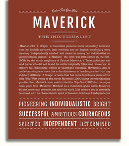 Maverick Personalized Name Meaning Art Prints – Name Stories