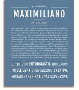 Maximiliano Personalized Name Meaning Art Prints – Name Stories