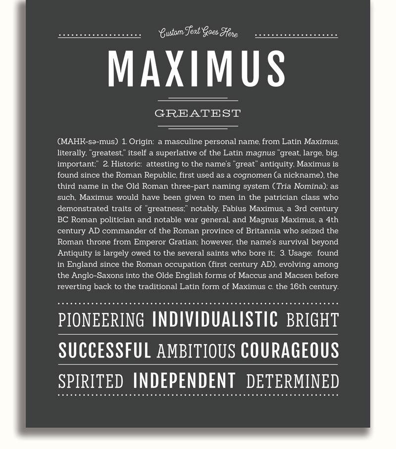 Maximus Personalized Name Meaning Art Prints – Name Stories