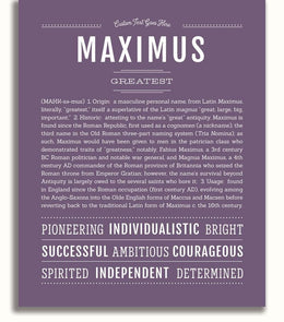 Maximus Personalized Name Meaning Art Prints – Name Stories