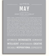 May Personalized Name Meaning Art Prints – Name Stories