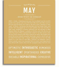 May Personalized Name Meaning Art Prints – Name Stories