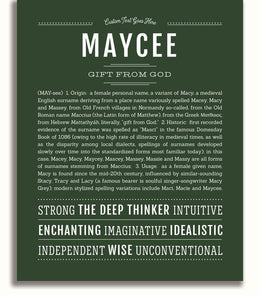Maycee Personalized Name Meaning Art Prints – Name Stories