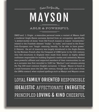 Mayson Personalized Name Meaning Art Prints – Name Stories