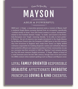 Mayson Personalized Name Meaning Art Prints – Name Stories
