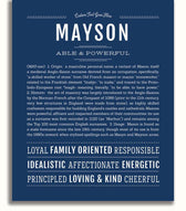 Mayson Personalized Name Meaning Art Prints – Name Stories