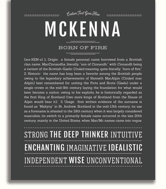 Mckenna Personalized Name Meaning Art Prints – Name Stories