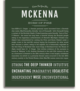 Mckenna Personalized Name Meaning Art Prints – Name Stories