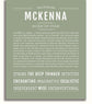 Mckenna Personalized Name Meaning Art Prints – Name Stories