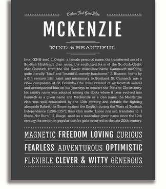 Mckenzie Personalized Name Meaning Art Prints – Name Stories
