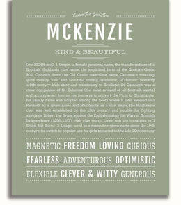Mckenzie Personalized Name Meaning Art Prints – Name Stories