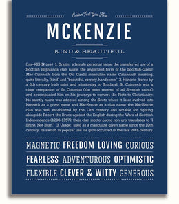 Mckenzie Personalized Name Meaning Art Prints – Name Stories
