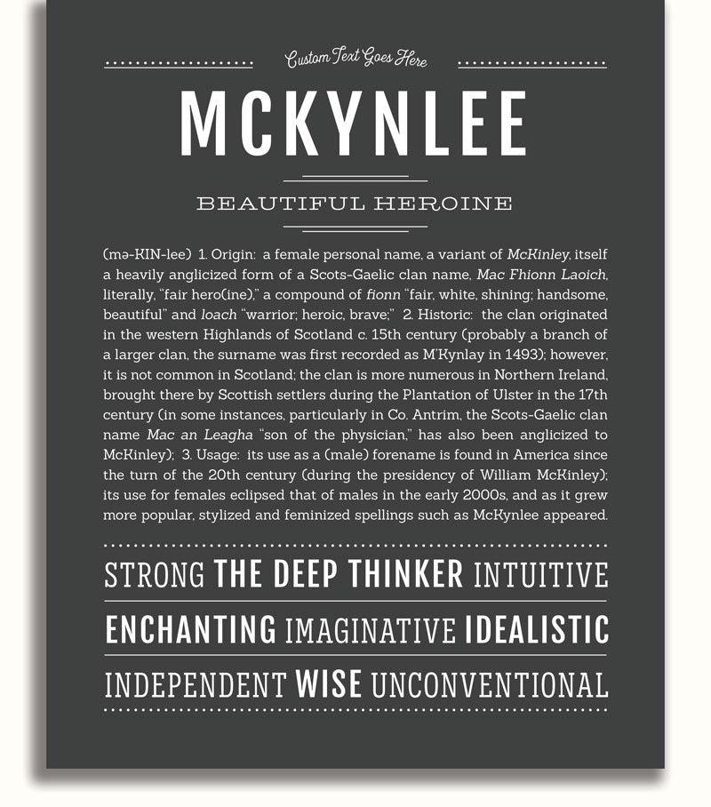Mckynlee Personalized Name Meaning Art Prints – Name Stories