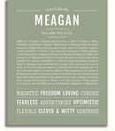 Meagan Personalized Name Meaning Art Prints – Name Stories