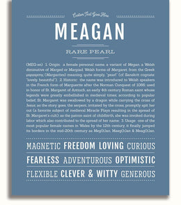 Meagan Personalized Name Meaning Art Prints – Name Stories