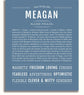 Meagan Personalized Name Meaning Art Prints – Name Stories