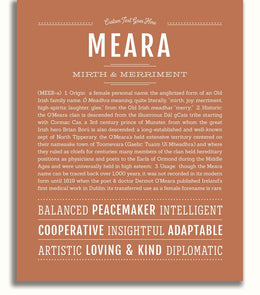 Meara Personalized Name Meaning Art Prints – Name Stories