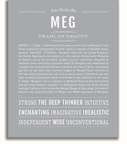 Meg Personalized Name Meaning Art Prints – Name Stories
