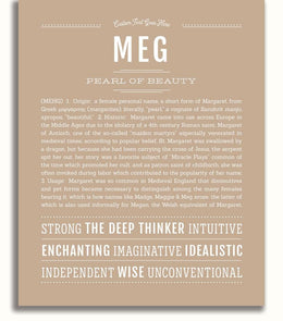 Meg Personalized Name Meaning Art Prints – Name Stories