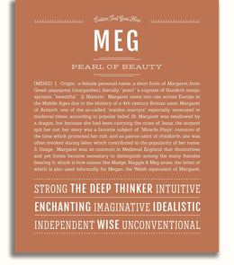 Meg Personalized Name Meaning Art Prints – Name Stories