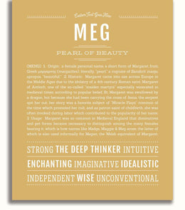 Meg Personalized Name Meaning Art Prints – Name Stories