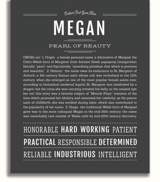 Megan Personalized Name Meaning Art Prints – Name Stories