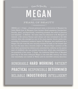 Megan Personalized Name Meaning Art Prints – Name Stories