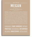 Megan Personalized Name Meaning Art Prints – Name Stories