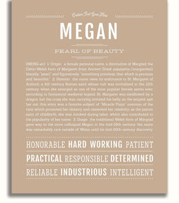 Megan Personalized Name Meaning Art Prints – Name Stories