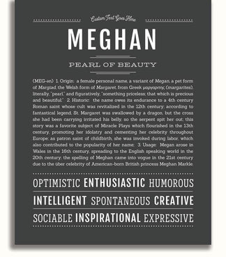 Meghan Personalized Name Meaning Art Prints – Name Stories