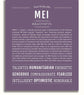 Mei Personalized Name Meaning Art Prints – Name Stories
