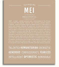 Mei Personalized Name Meaning Art Prints – Name Stories
