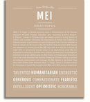 Mei Personalized Name Meaning Art Prints – Name Stories
