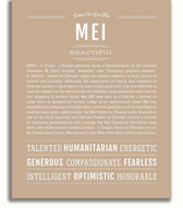 Mei Personalized Name Meaning Art Prints – Name Stories