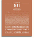 Mei Personalized Name Meaning Art Prints – Name Stories
