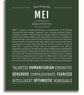 Mei Personalized Name Meaning Art Prints – Name Stories